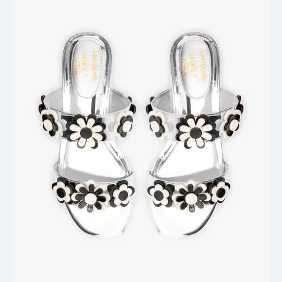 Larroude | Shoes | Larroude X Gabriela Nolle Blossom Flat Sandals In Silver Specchio Sz 75 Nwt ...